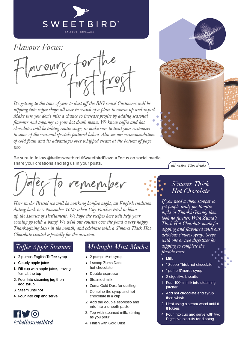 Flavours for the First Frost Recipe Sheet - Sweetbird